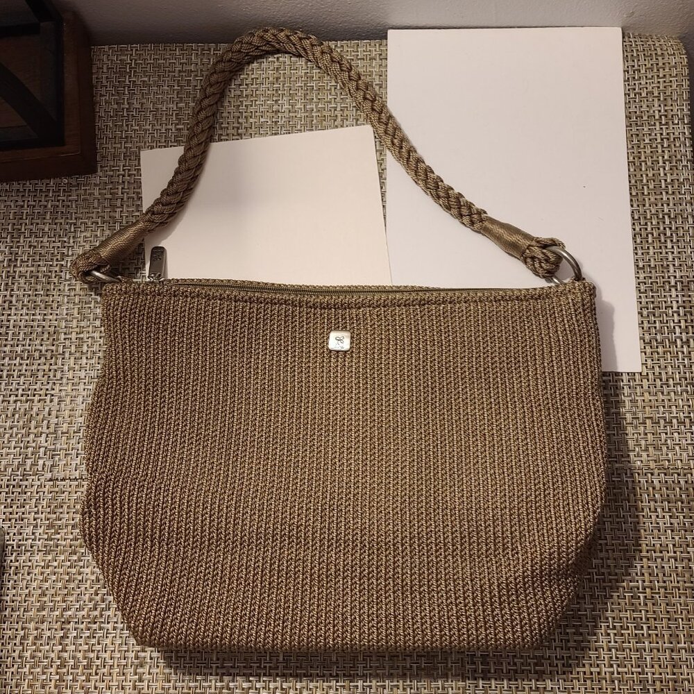 Vintage Lina Taupe Crochet Knit Shoulder Bag Purse Wo… - Gem